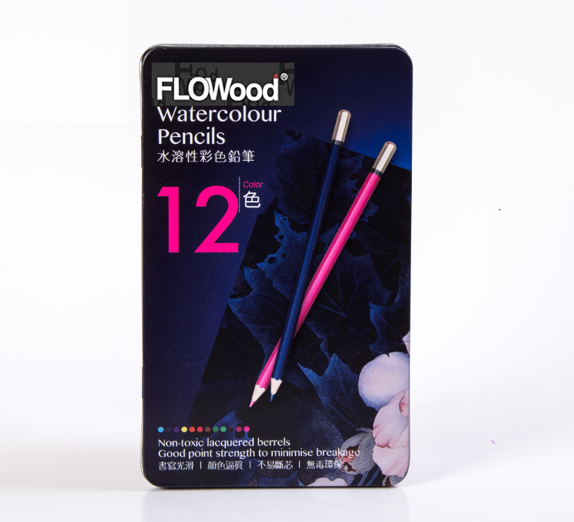 FLOWood WaterColor Pencils – Set of 12 Colors in Metal Tin Box – Arham ...
